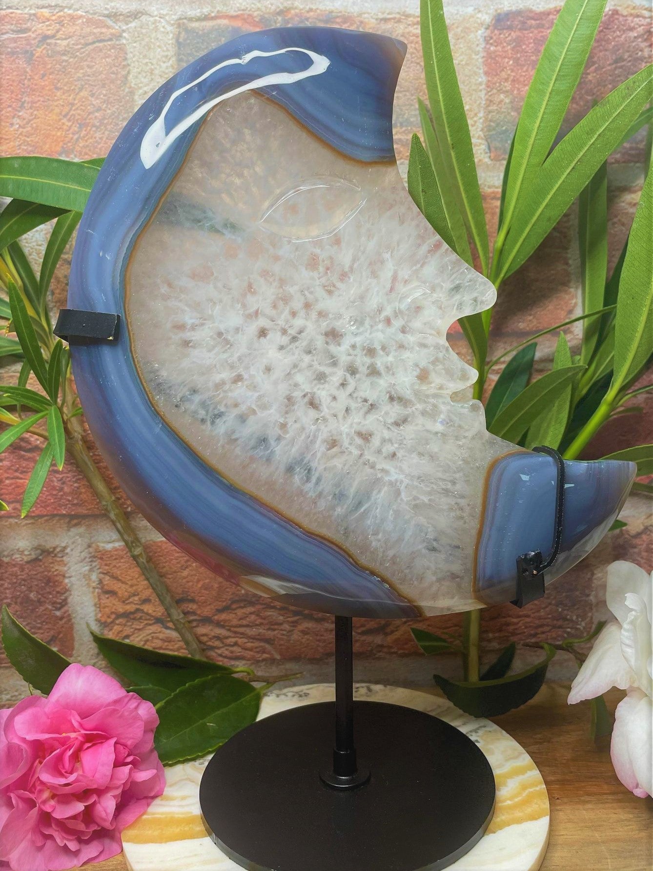 Stunning Blue Banding Agate Moon With Quartz – Crystals Melbourne Australia