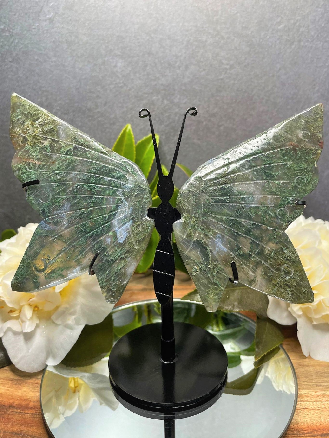 Green Translucent Crystal Moss Agate Butterfly Wings – Crystals ...