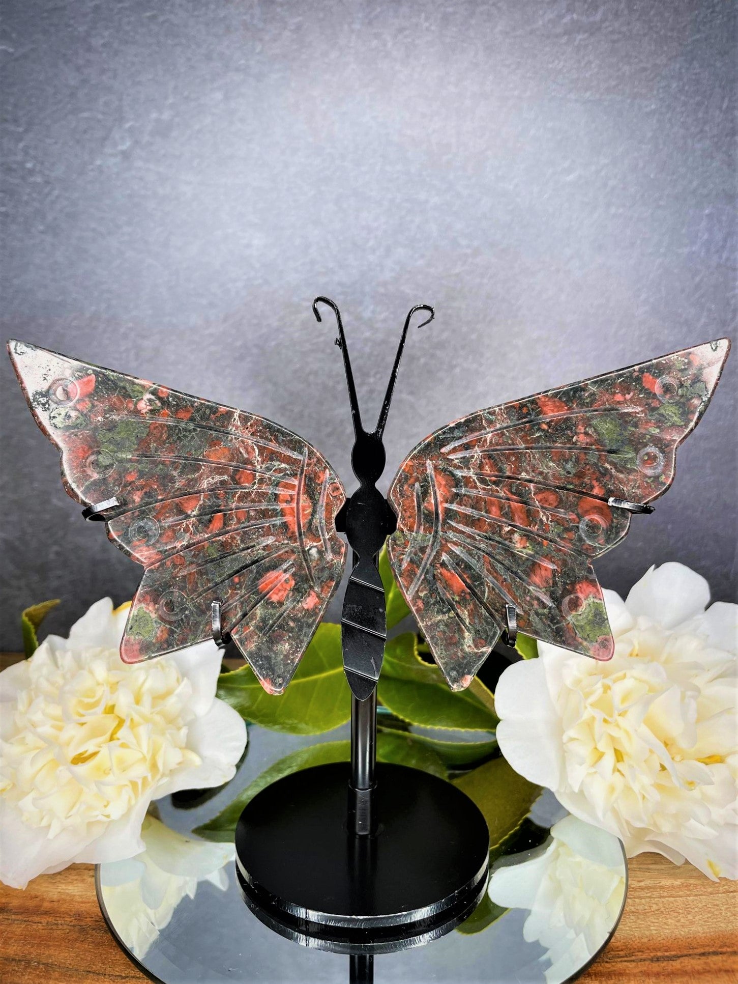 Plum Blossom Jasper Crystal Butterfly Wings With Stand – Crystals ...