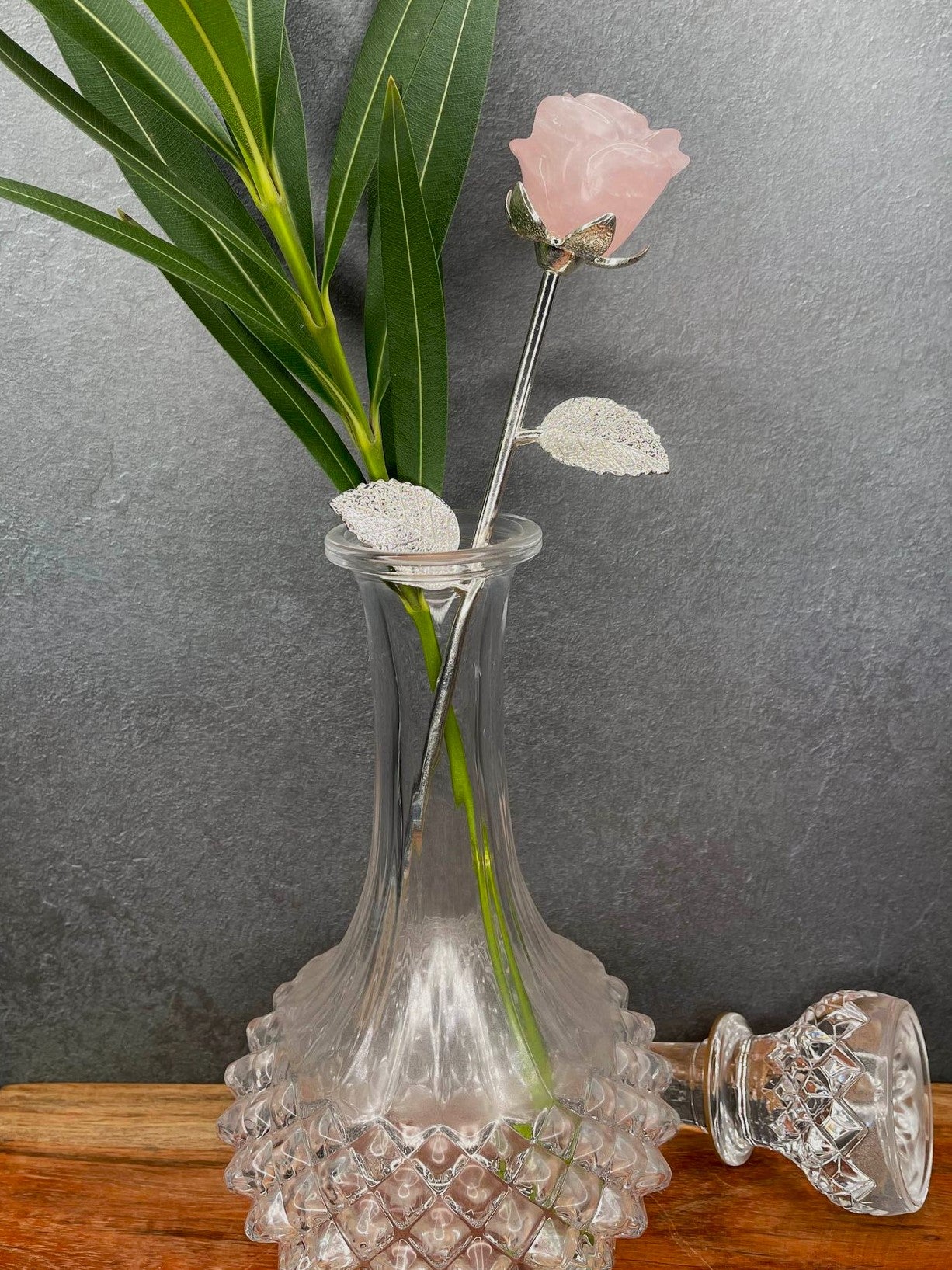 Stunning Rose Quartz Crystal Rose With Silver Stem – Crystals Melbourne ...