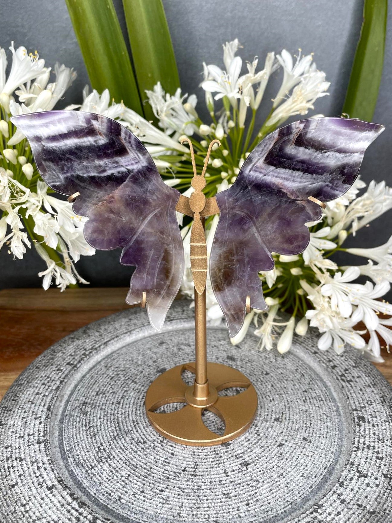 Dream Amethyst Chevron Crystal Butterfly Wings On Gold Stand – Crystals ...